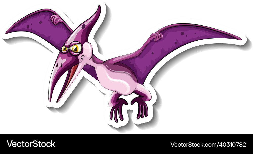 Pteranodon dinosaur cartoon character sticker Vector Image