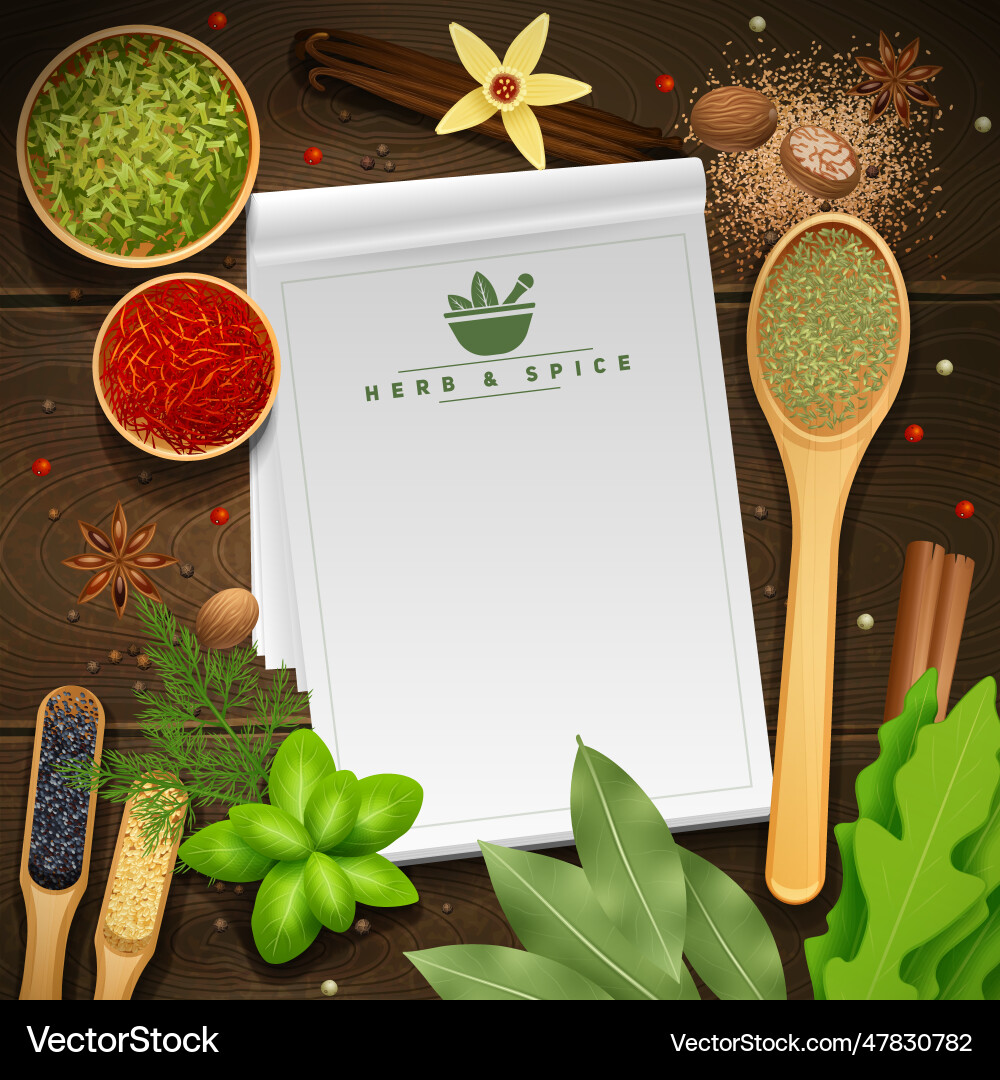 Recipe book on wooden background Royalty Free Vector Image