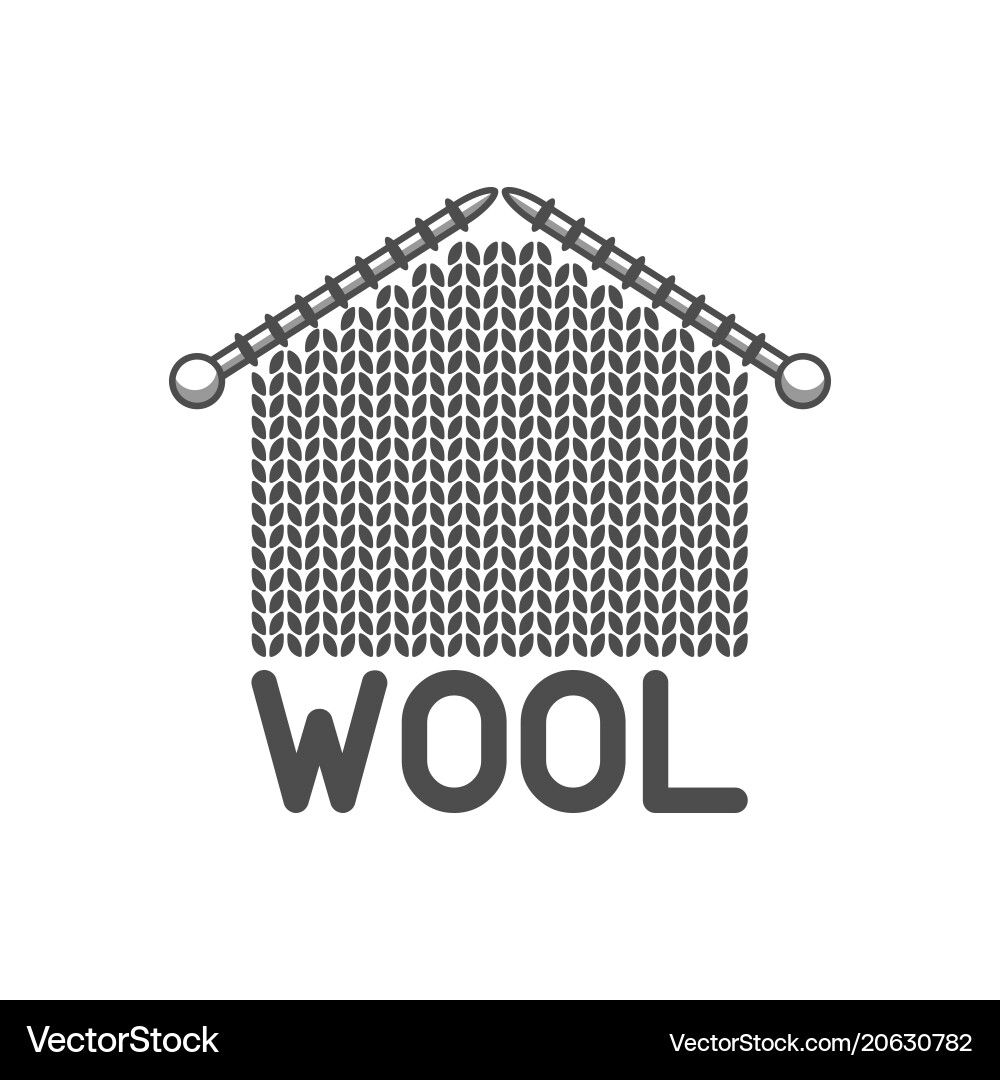 Wool emblem with knitted fabric and needles label Vector Image