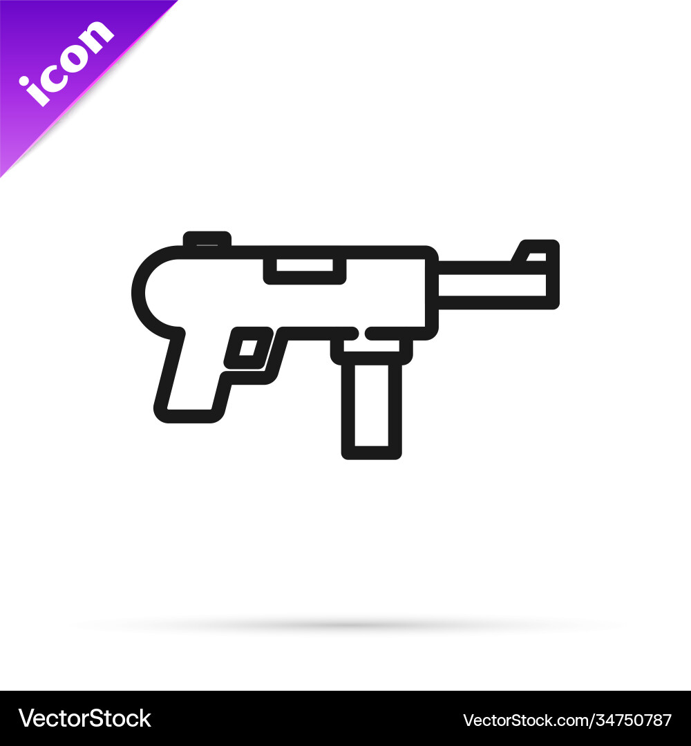 Black line submachine gun m3 grease gun icon Vector Image
