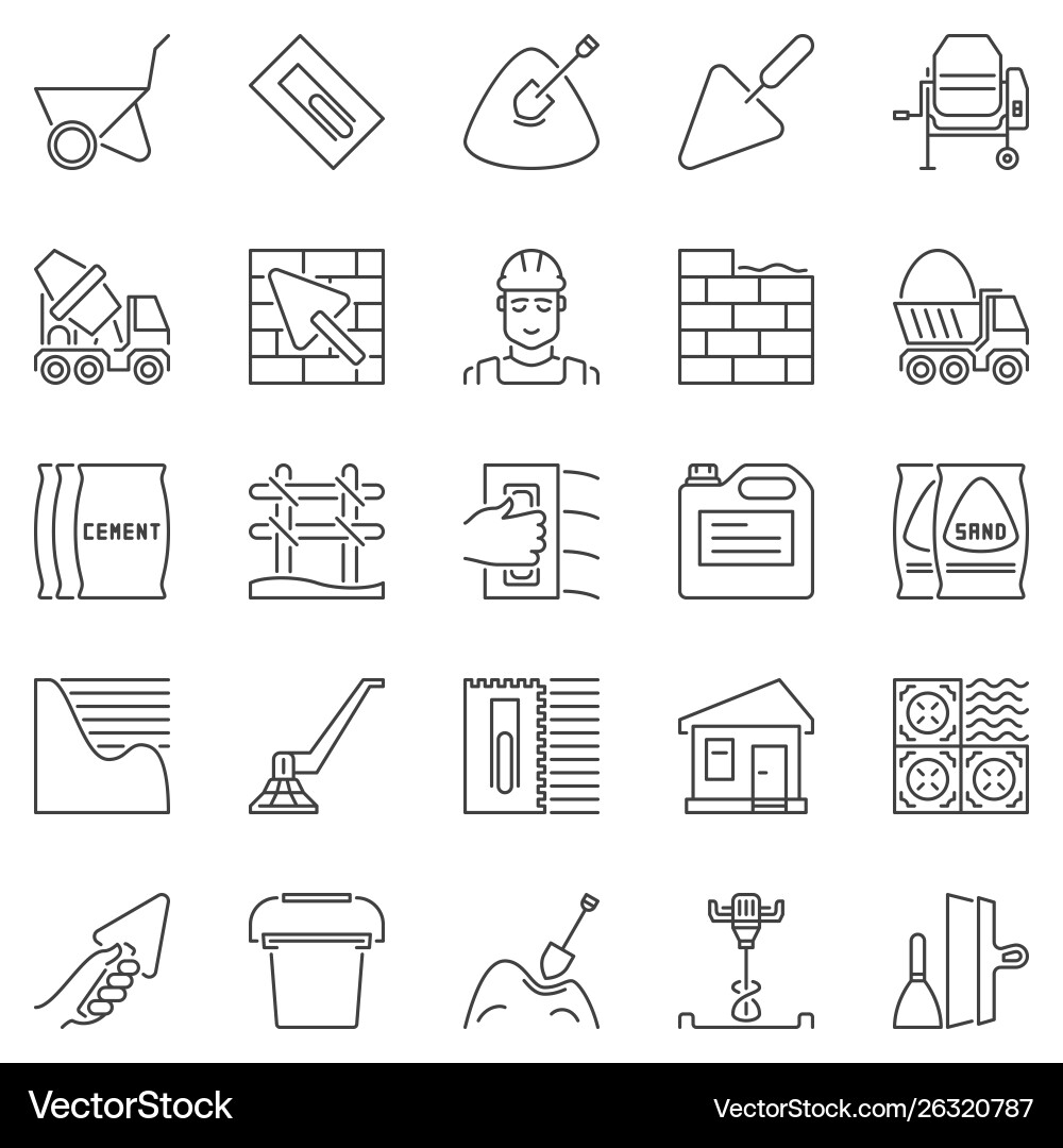 Cement and concrete outline icons Royalty Free Vector Image