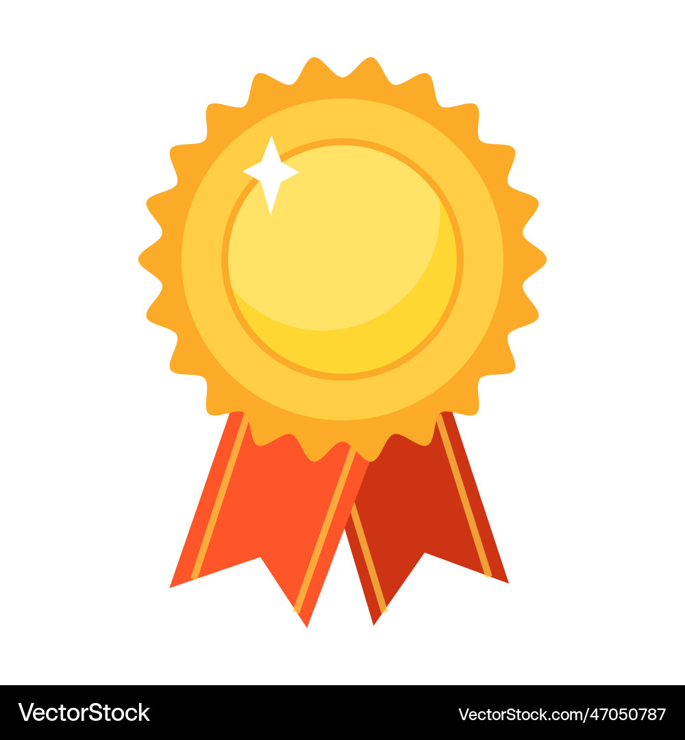 Gold emblem with ribbons award flat Royalty Free Vector