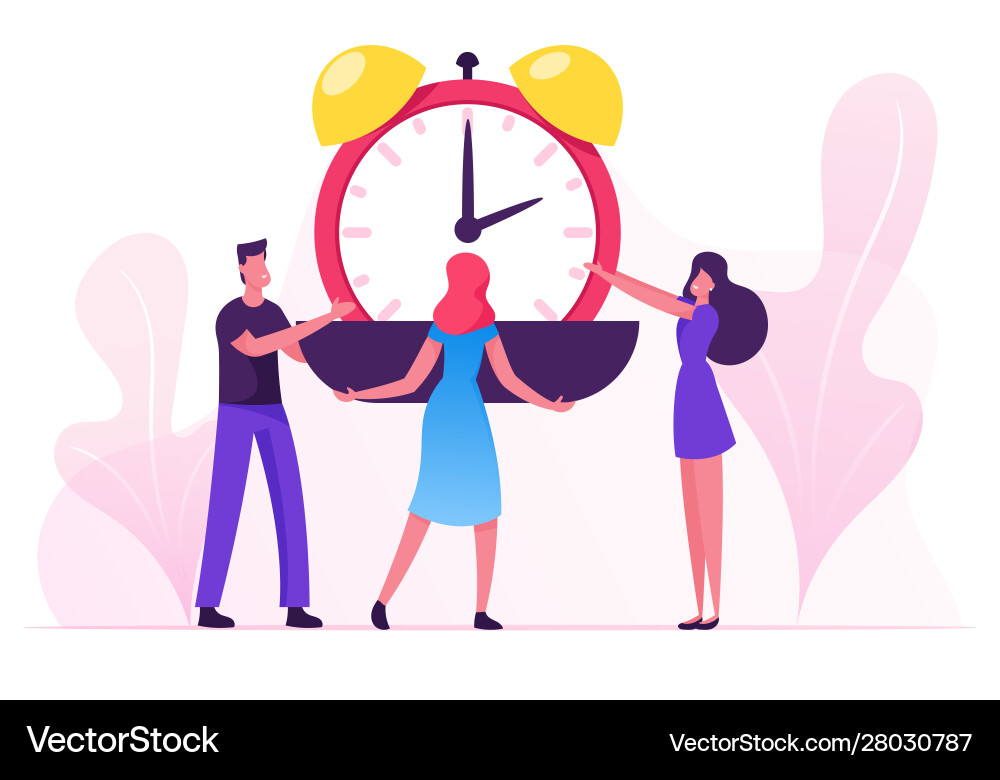 Group businesspeople put huge alarm clock Vector Image