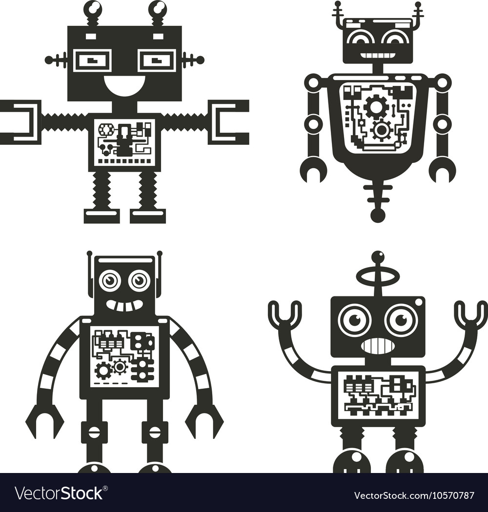 Robot icons robots black signs Royalty Free Vector Image