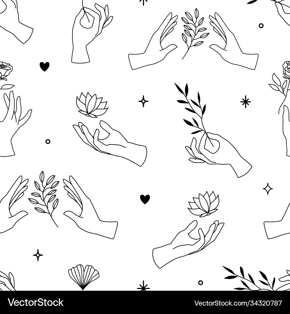 Seamless pattern female hand icons in minimal Vector Image