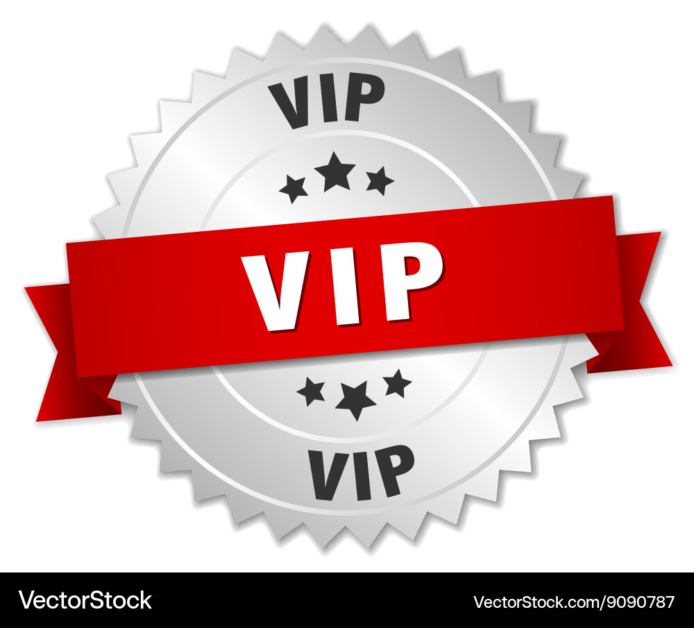 Vip 3d silver badge with red ribbon Royalty Free Vector