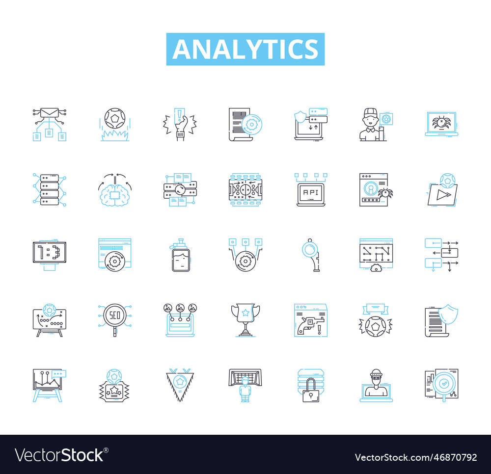 Analytics linear icons set data metrics Royalty Free Vector