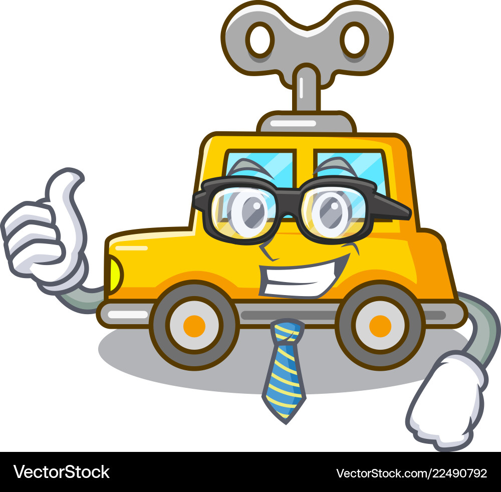 Businessman cartoon clockwork toy car in table Vector Image