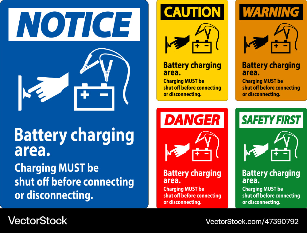 Danger sign battery charging area charging must Vector Image