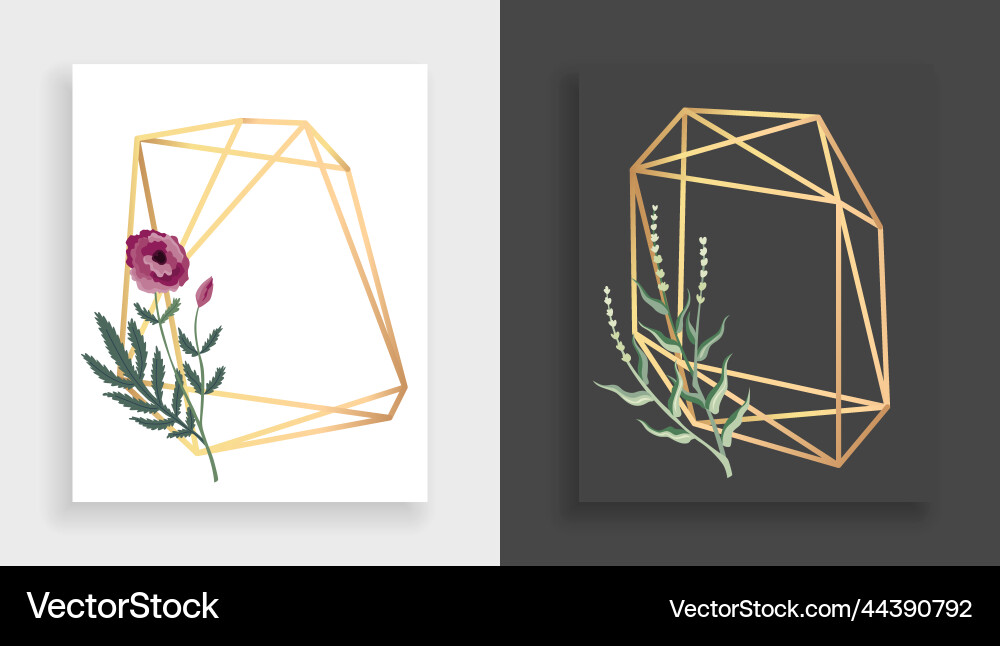 Flower and leaves with geometric frame polyhedron Vector Image