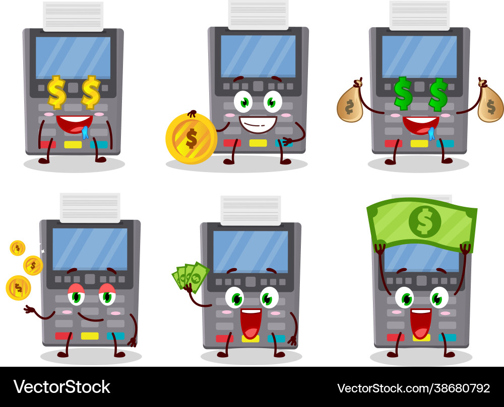 Grey payment terminal cartoon character with cute Vector Image