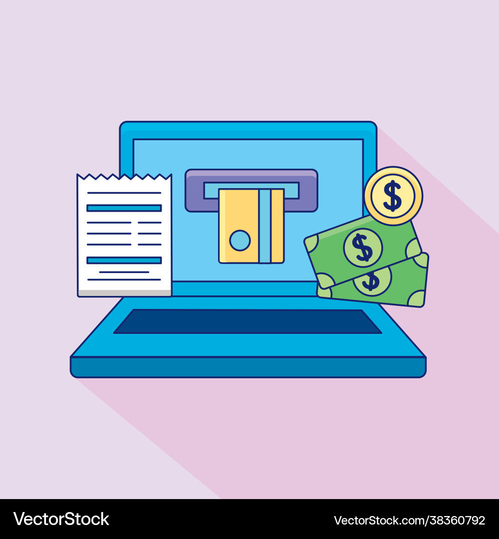 Laptop with online payments symbol set Royalty Free Vector
