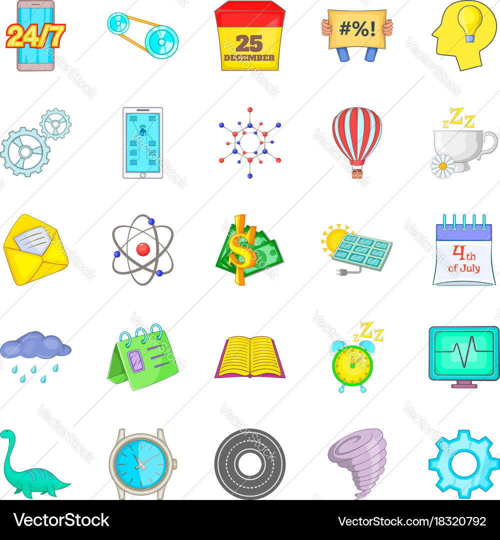 Past icons set cartoon style Royalty Free Vector Image