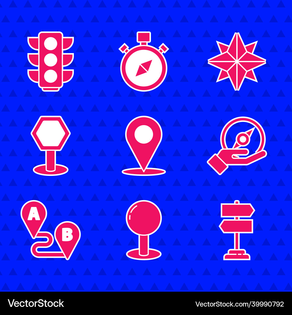 Set location push pin road traffic sign compass Vector Image