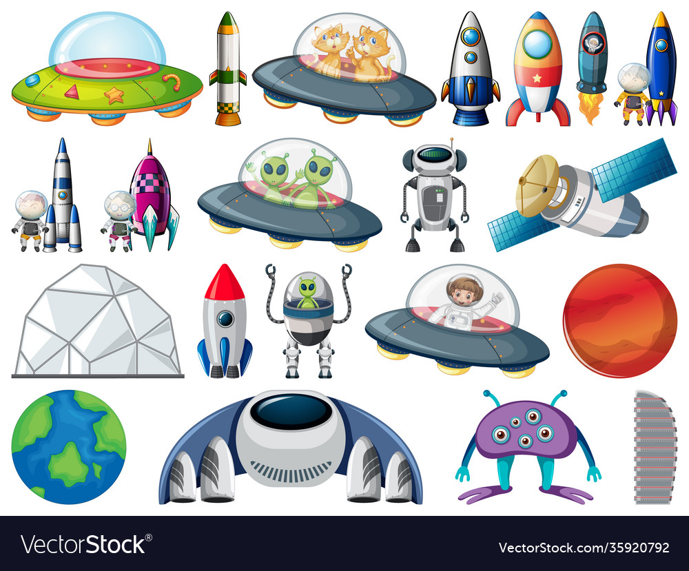 Set space objects and elements isolated Royalty Free Vector