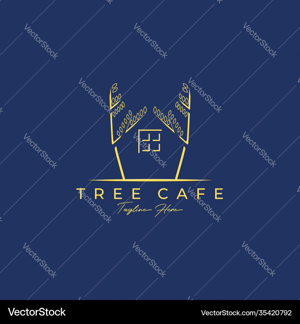 Tree cafe logo design real estate house Royalty Free Vector