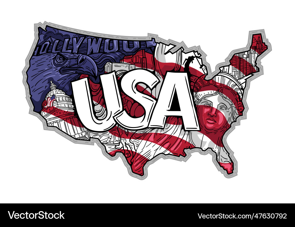 Usa map in hand drawn doodle style with main Vector Image