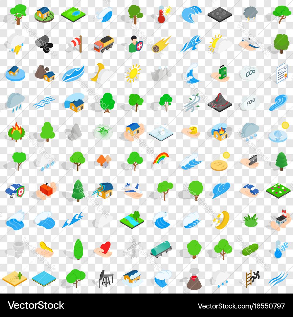 100 global warming icons set isometric 3d style Vector Image