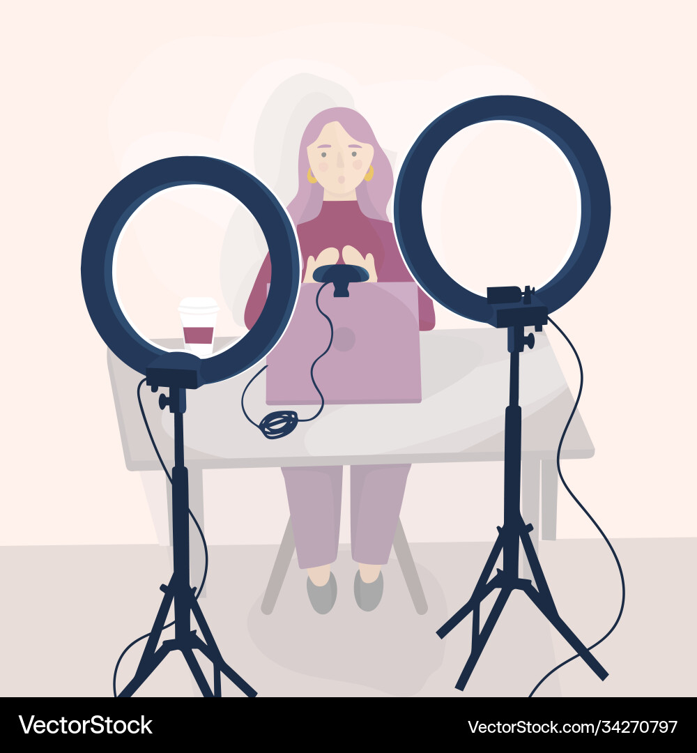 Blogger records a video in studio Royalty Free Vector Image