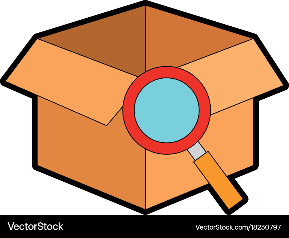 Box with magnifying glass isolated icon Royalty Free Vector