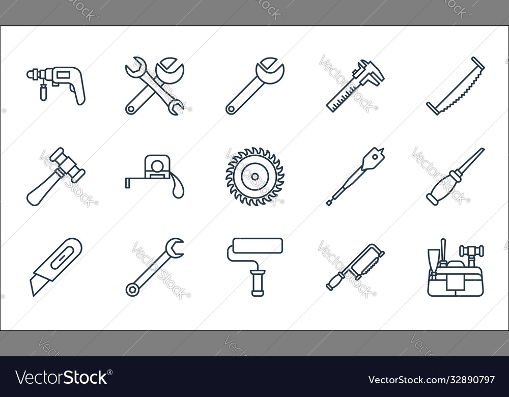 Carpentry line icons linear set quality line set Vector Image