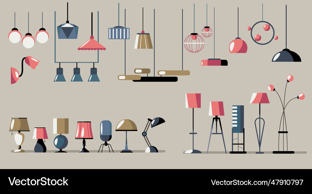 Interior lamps collection cartoon table Royalty Free Vector
