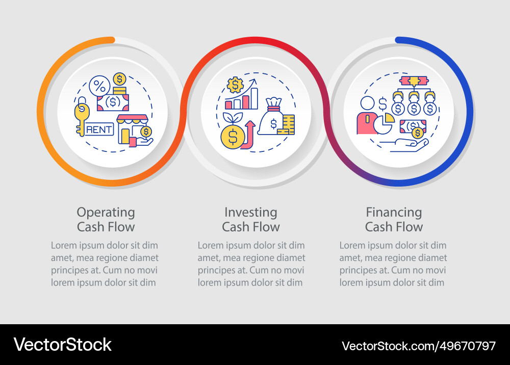 Multicolor cash flow layout with simple line icons