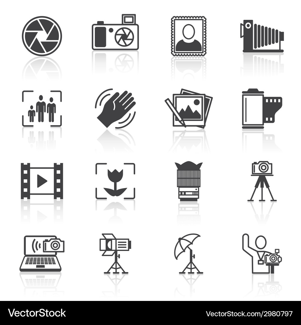 Photography icons black Royalty Free Vector Image