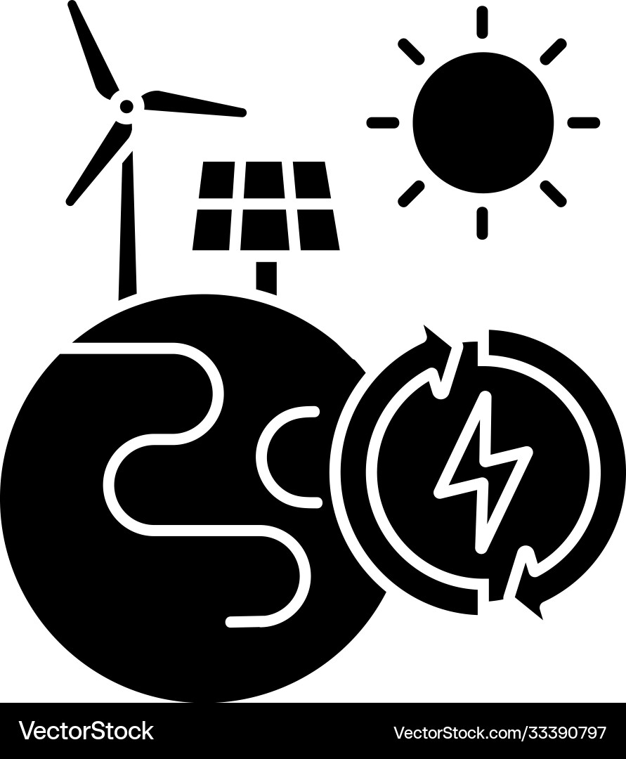 Renewable energy black glyph icon Royalty Free Vector Image