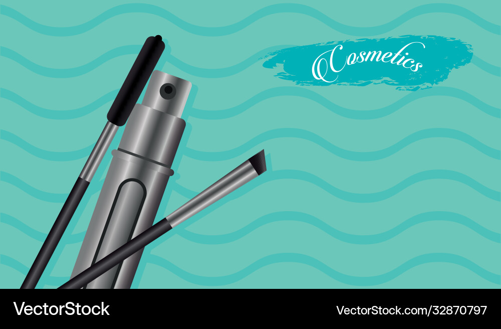 Set cosmetics makeup with lettering in paint Vector Image