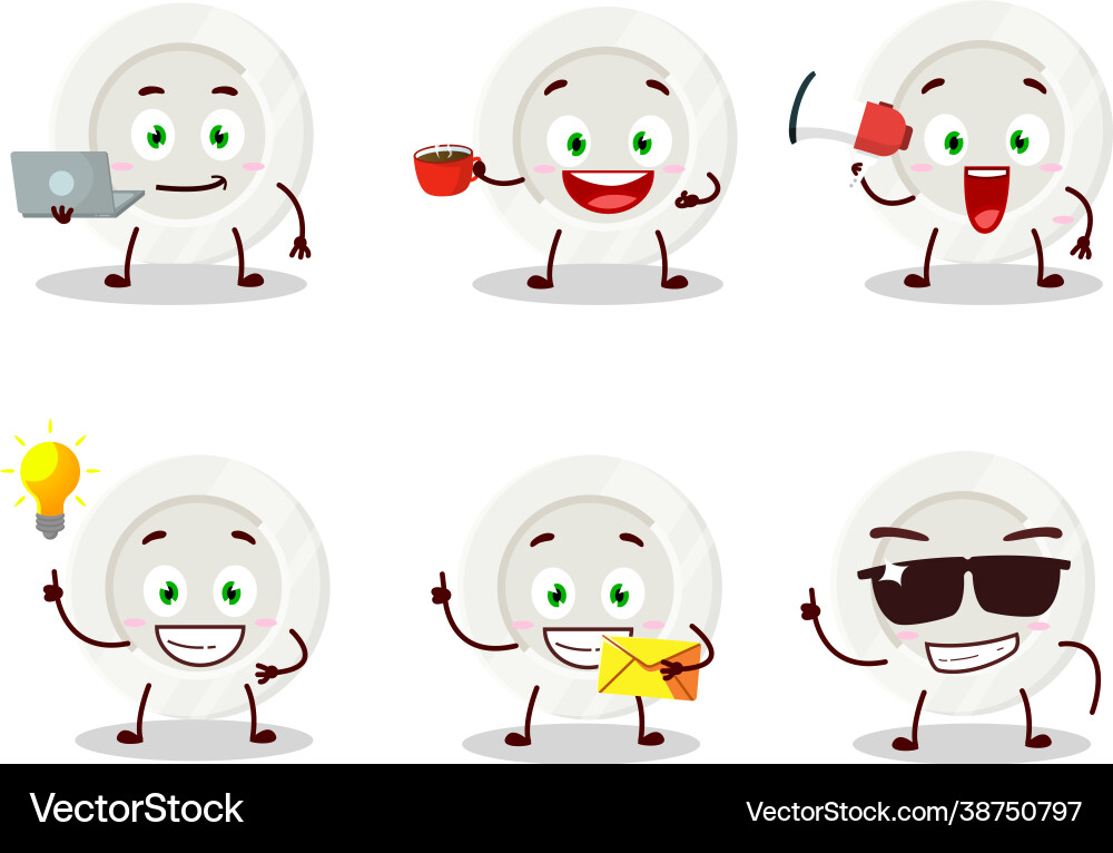 White plate cartoon character with various types Vector Image