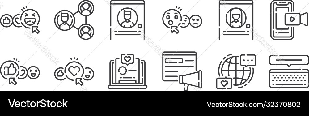 12 set linear social media icons thin outline Vector Image
