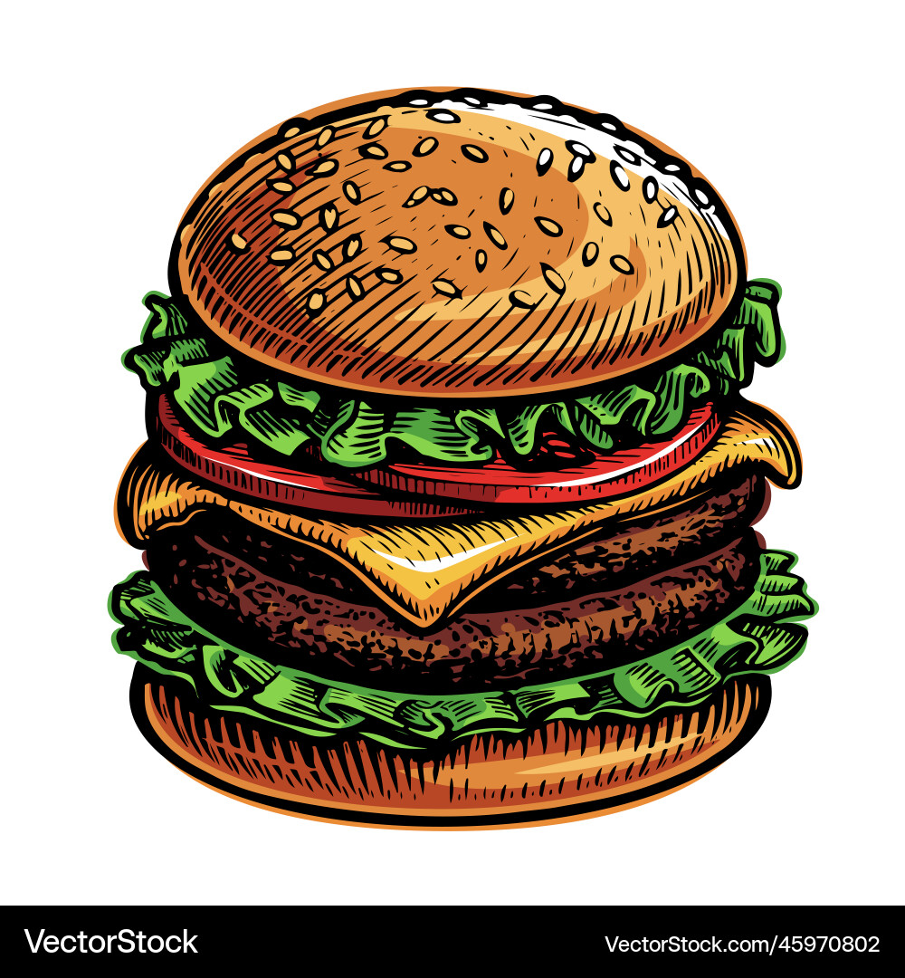 Big burger isolated cheeseburger for fast food Vector Image