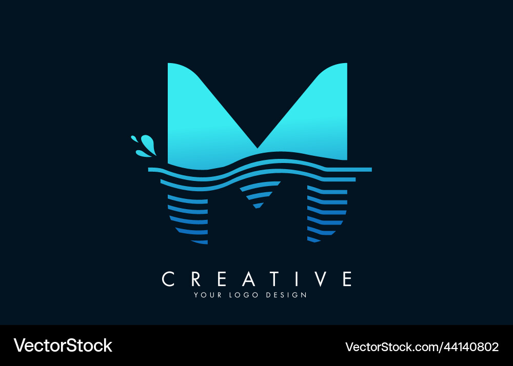 Blue m letter logo with waves and water drops Vector Image