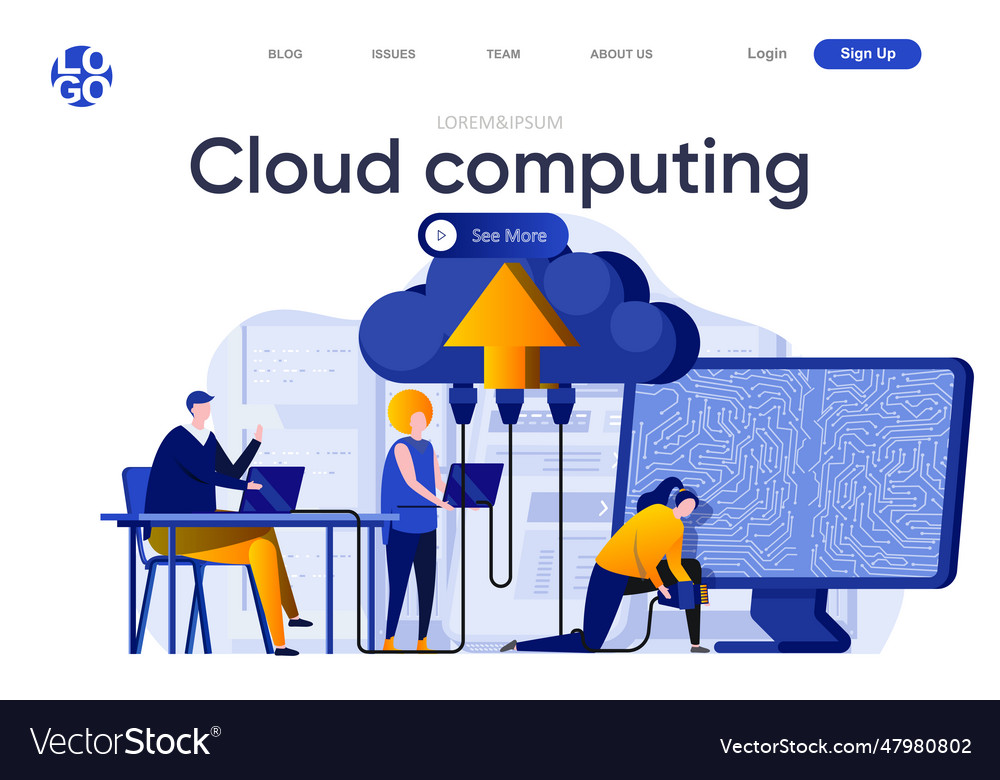 Cloud computing flat landing page engineers Vector Image