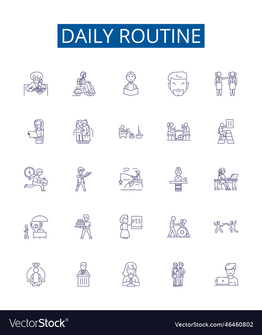 Daily routine line icons signs set design Vector Image Daily routine line icons signs set design Vector Image