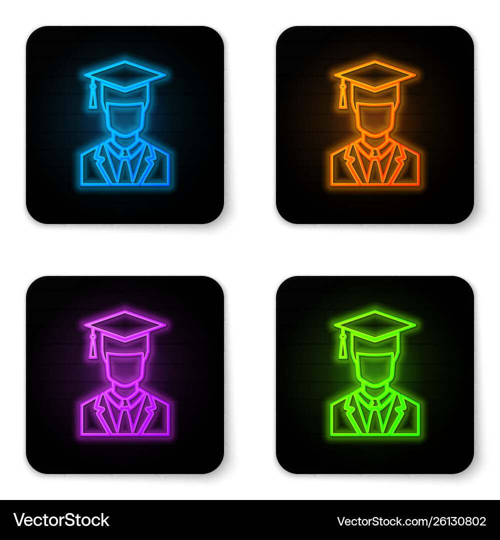 Glowing neon male graduate student profile Vector Image