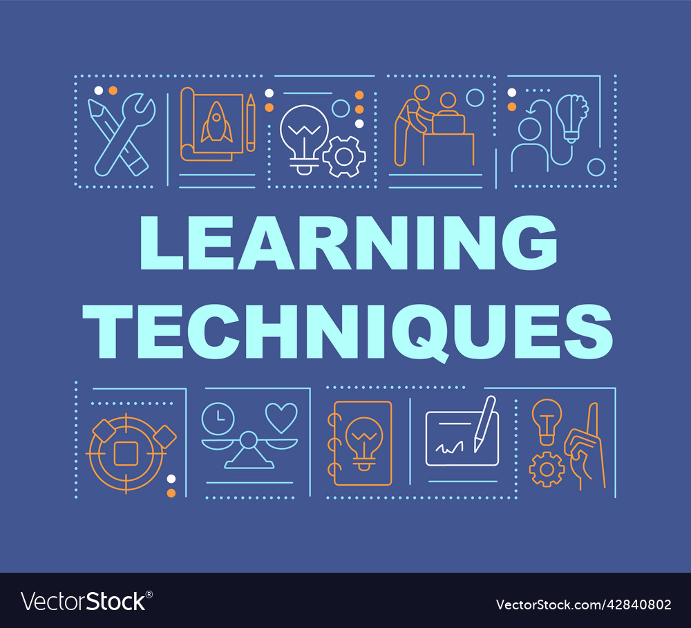 Learning techniques word concepts dark blue banner