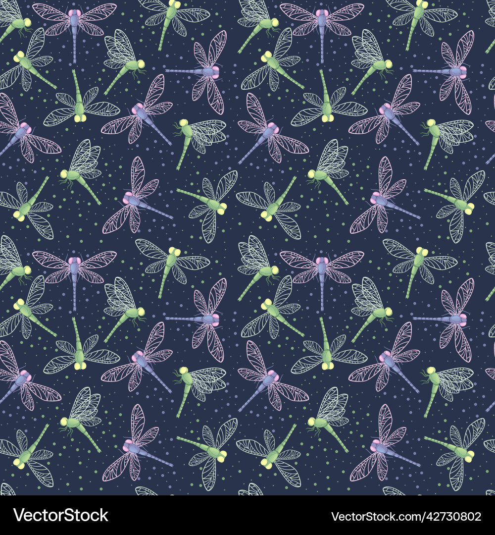 Seamless pattern with colored dragonflies animal Vector Image