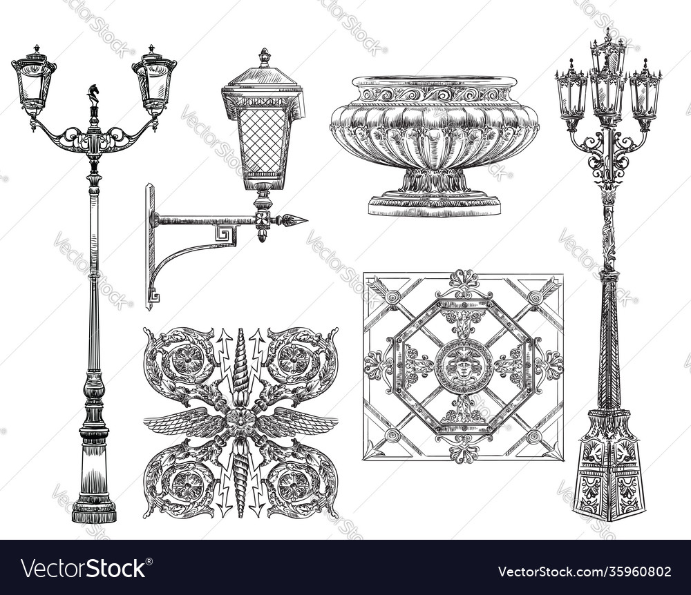 Set decorative architectural elements black Vector Image