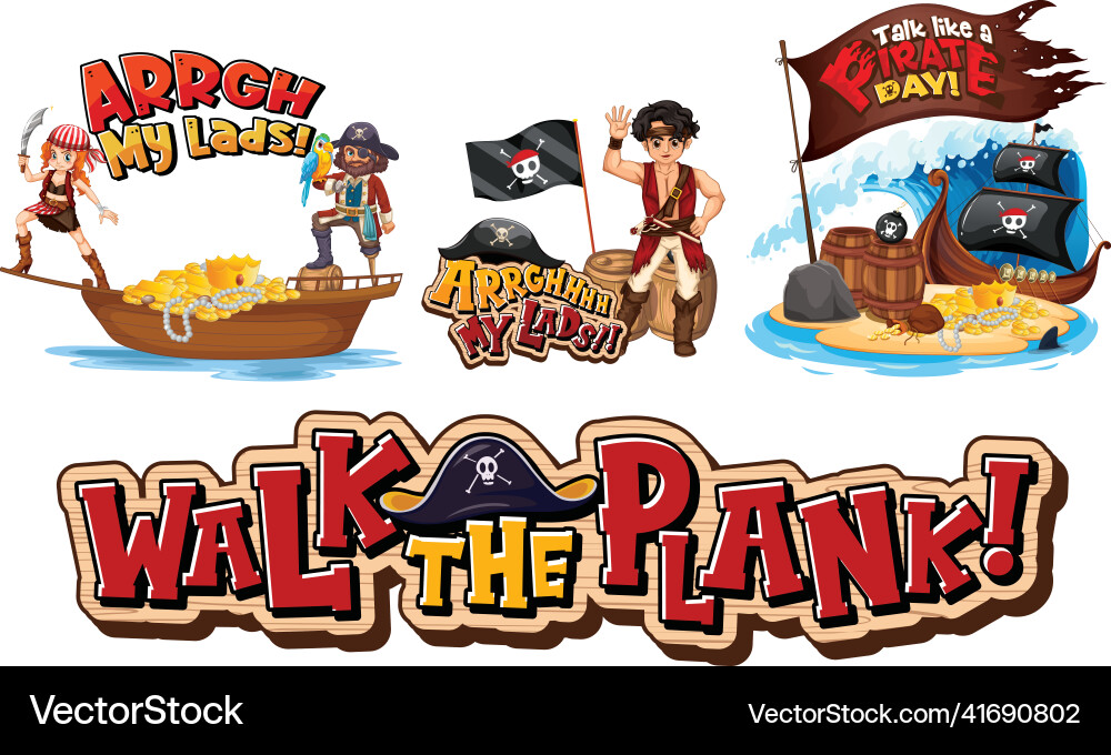 Set of pirate cartoon characters Royalty Free Vector Image