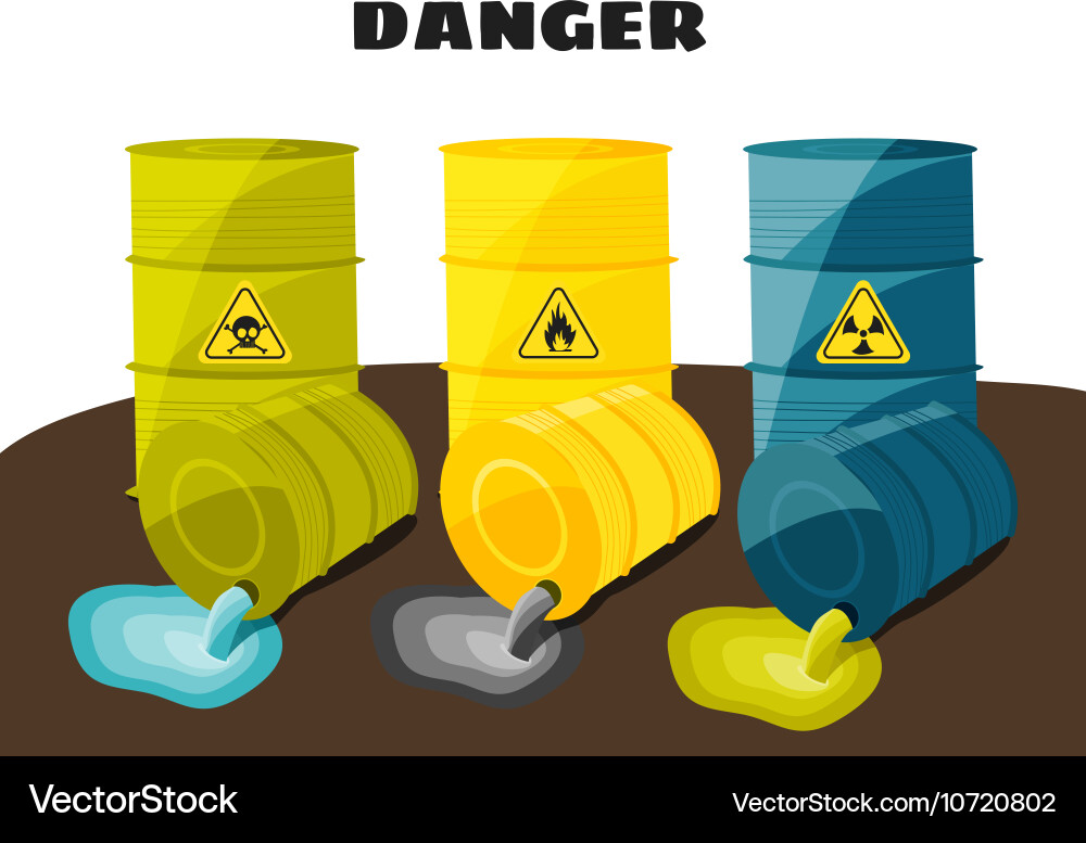 Waste products flow from barrels with sign Vector Image