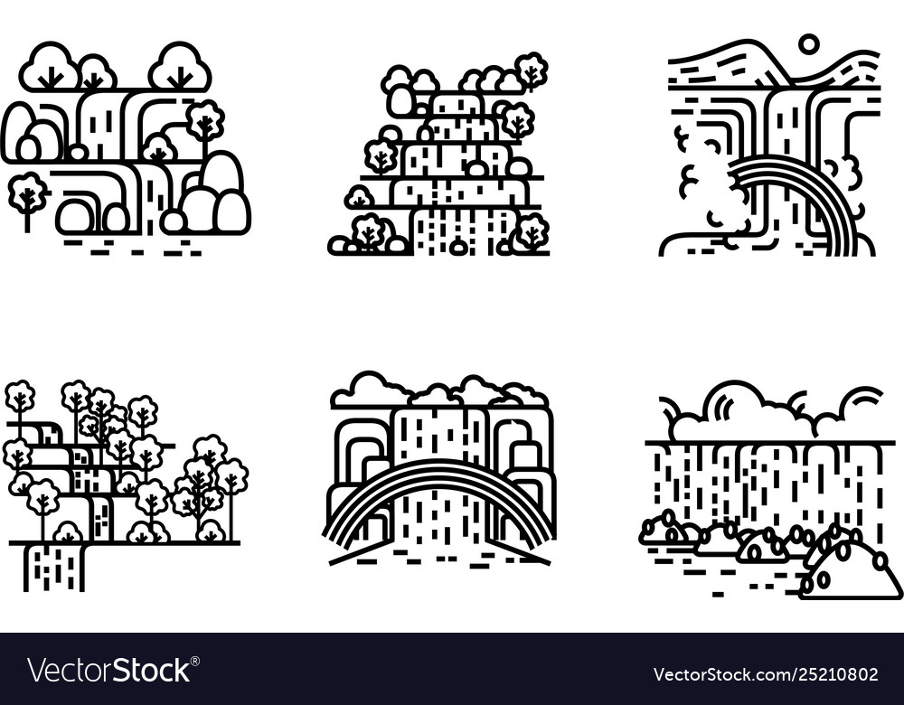 Waterfall icon set flat line Royalty Free Vector Image