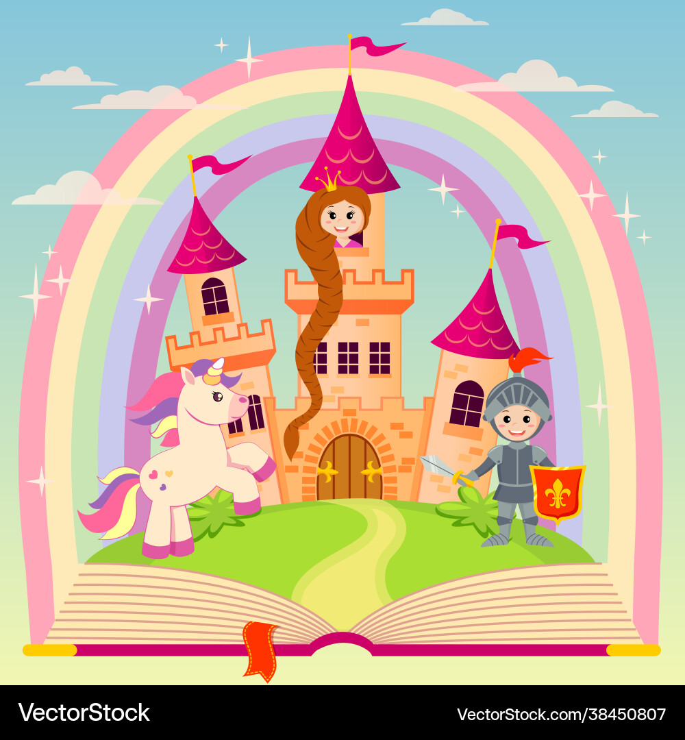 Fairytale book with castle princess knight unic Vector Image