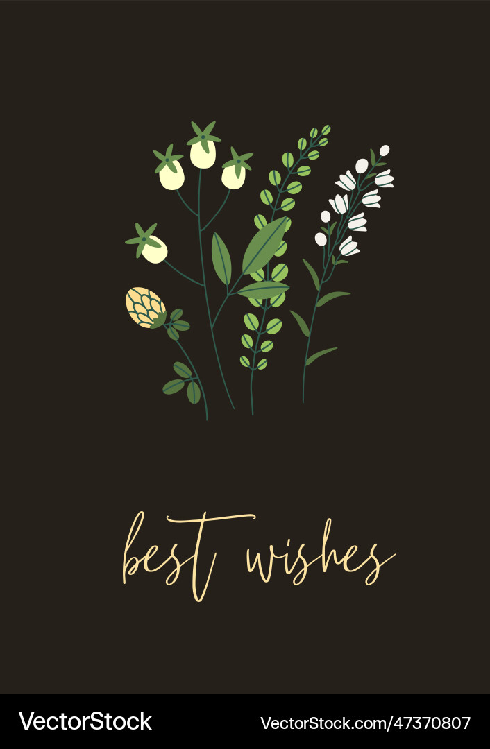 Flowers branches vertical card best wishes Vector Image