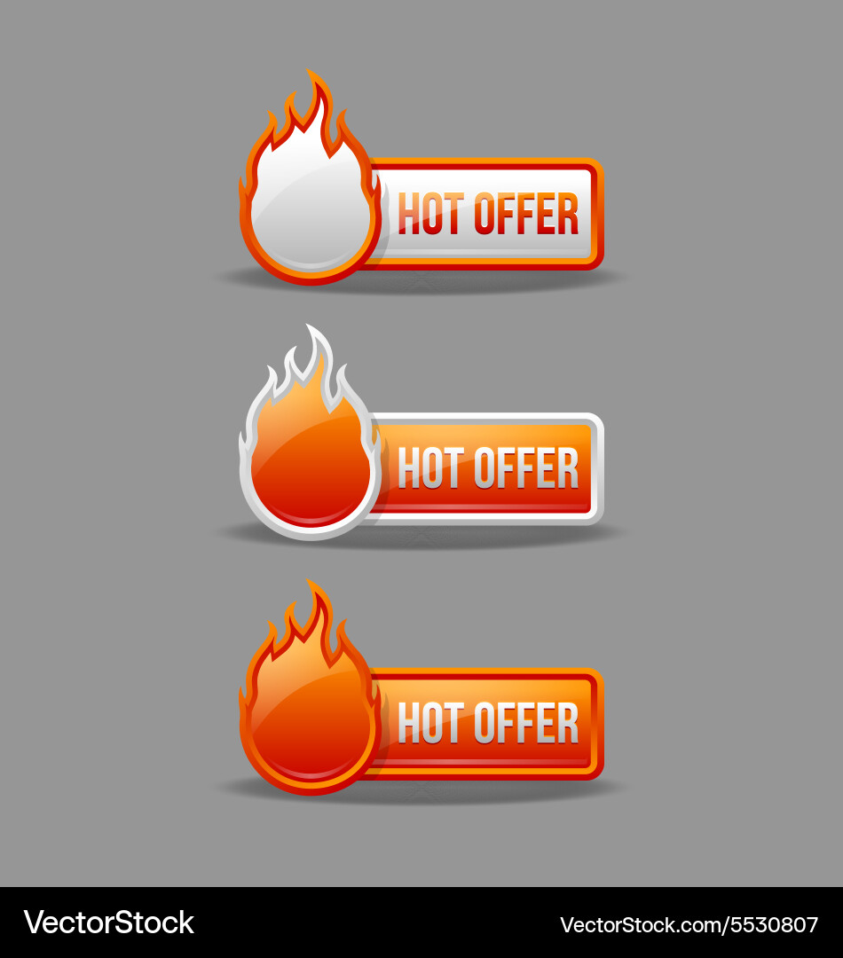 Glossy hot offer icons and buttons Royalty Free Vector Image