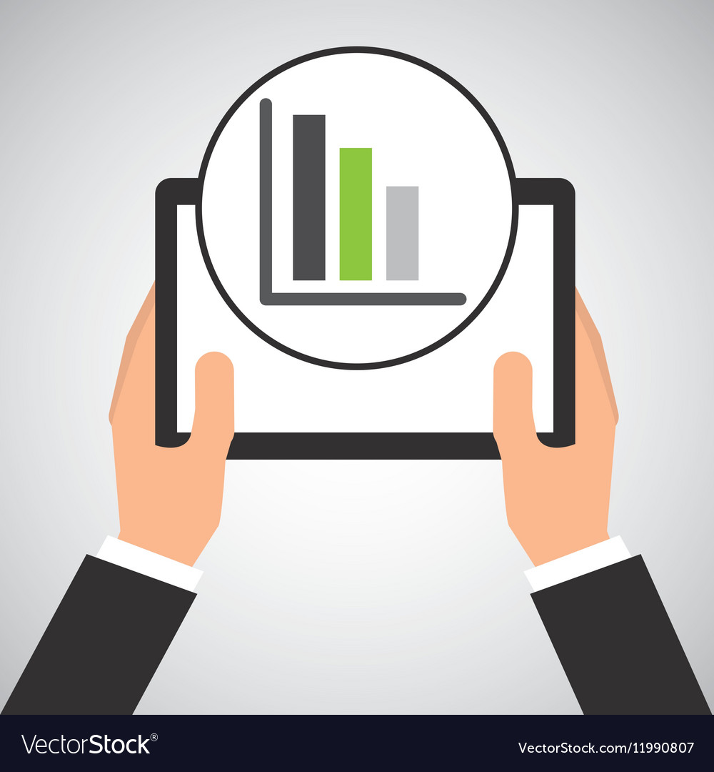 Hand holds tablet statistical data Royalty Free Vector Image
