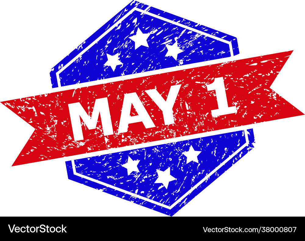 Hexagonal bicolor may 1 rubber stamp with rubber Vector Image