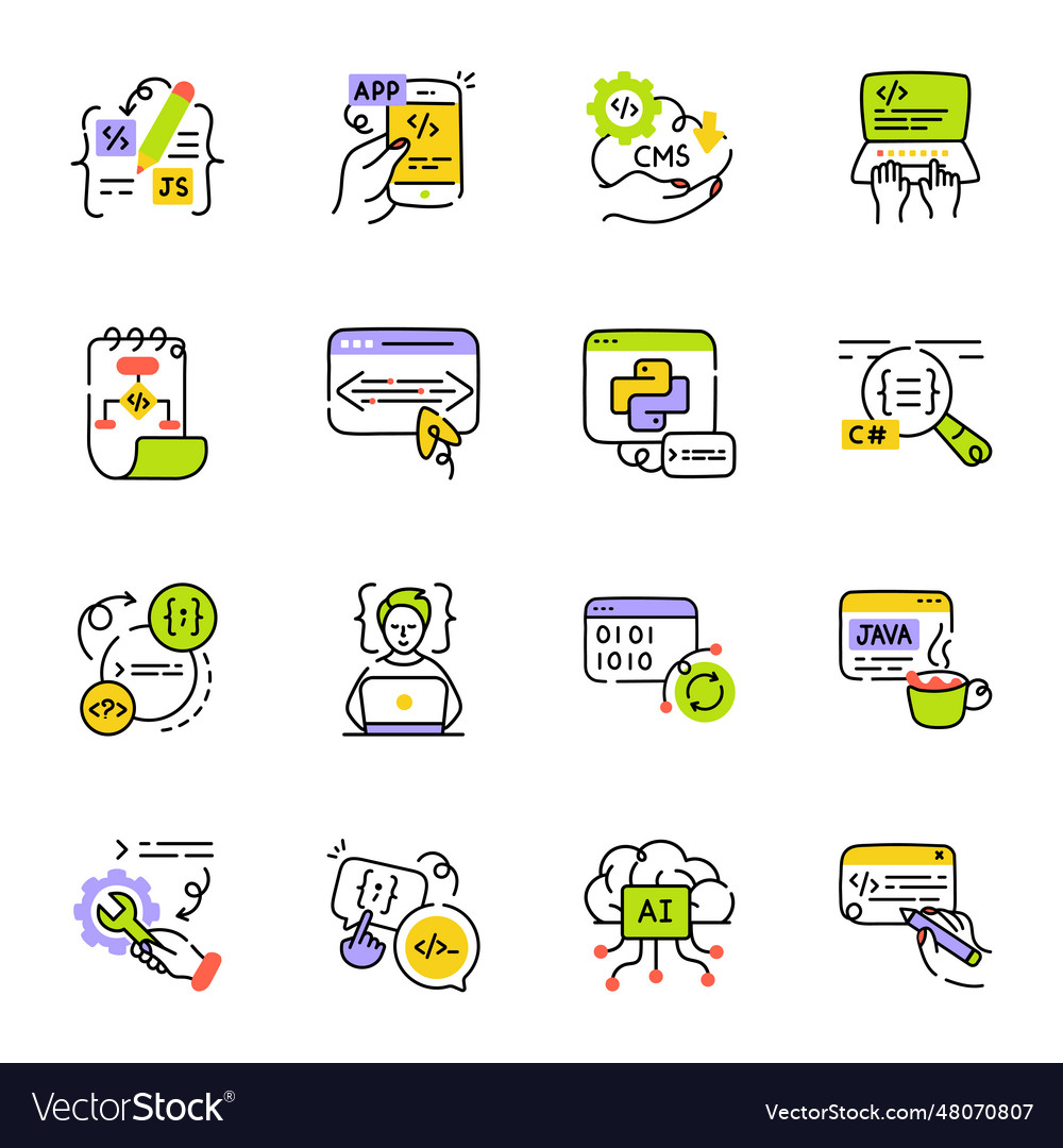 Latest web programming hand drawn icons Royalty Free Vector