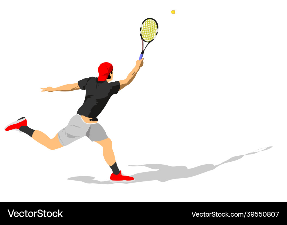 Man tennis player in action colored Royalty Free Vector
